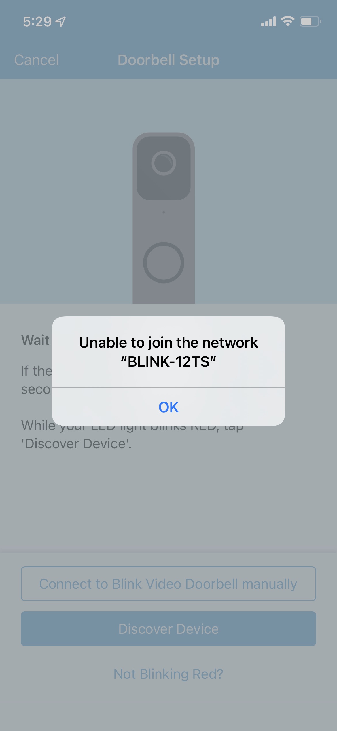BLINK DOORBELL WILL NOT CONNECT