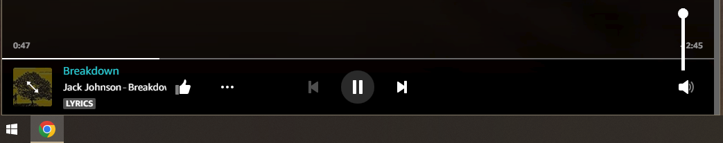Where is the volume adjustment for Amazon Music desktop?