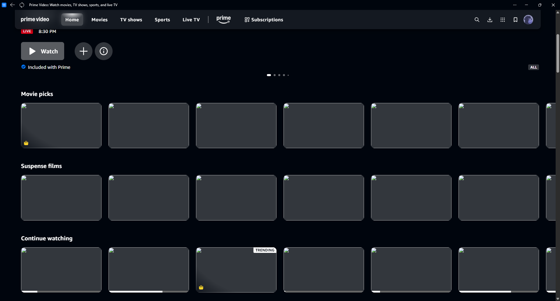 Thumbnails not loading in Amazon Prime Video app on laptop